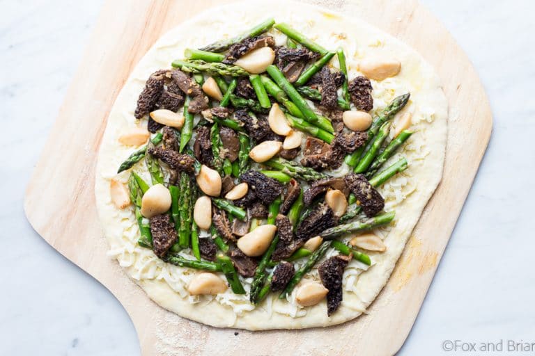 Asparagus and Morel Pizza with Garlic Confit - Fox and Briar