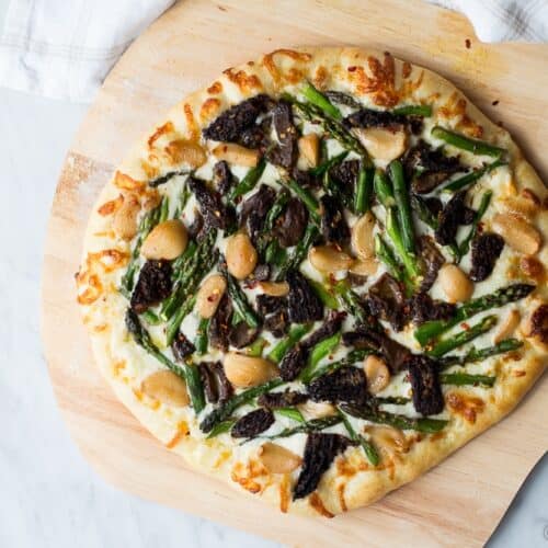 Asparagus and Morel Pizza with Garlic Confit - Fox and Briar