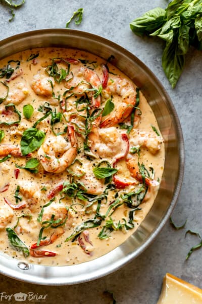 Creamy Parmesan Basil Shrimp Recipe - Fox and Briar