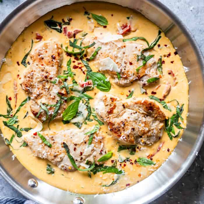 Creamy Basil Skillet Pork Chops - Fox and Briar