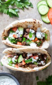 Spiced Lamb Pitas with Feta Yogurt Sauce - Fox and Briar