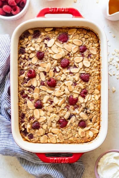 Raspberry Almond Baked Oatmeal - Fox and Briar