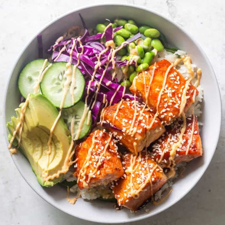 Crispy Salmon Rice Bowls - Fox and Briar